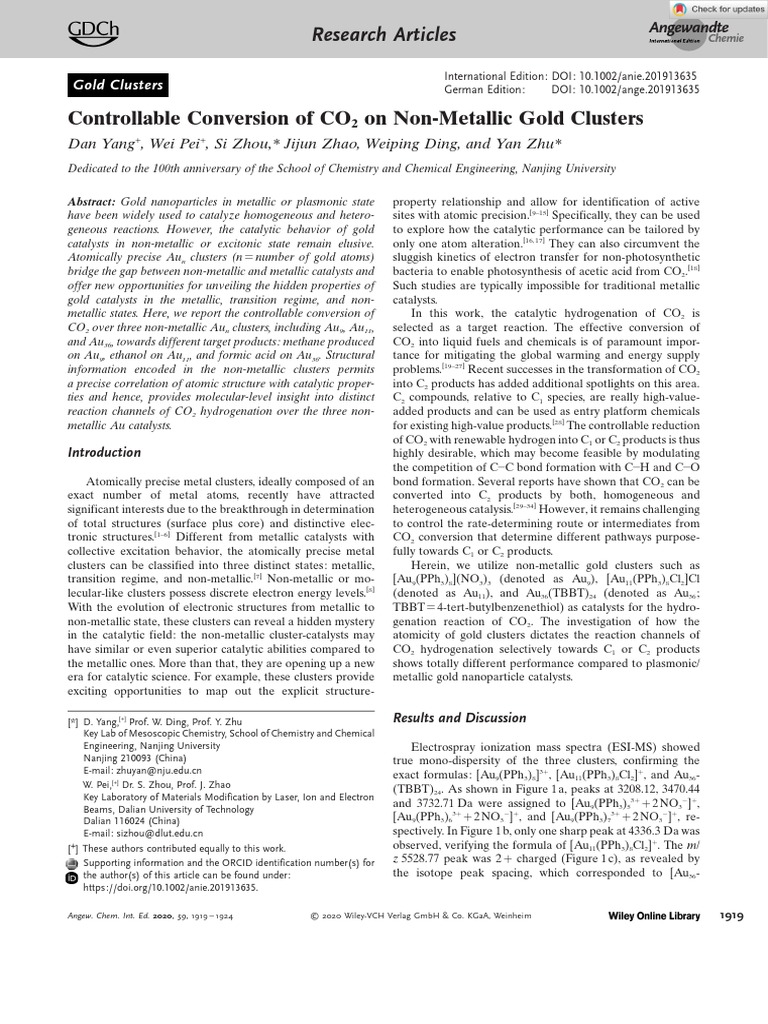 Controllable Conversion of CO2 On Non Metallic Gold Clusters | PDF ...