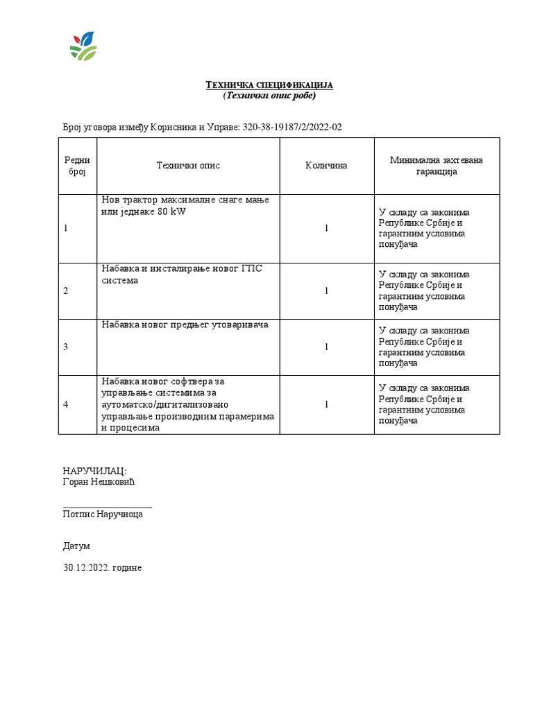 1 Tehnička Specifikacija | PDF