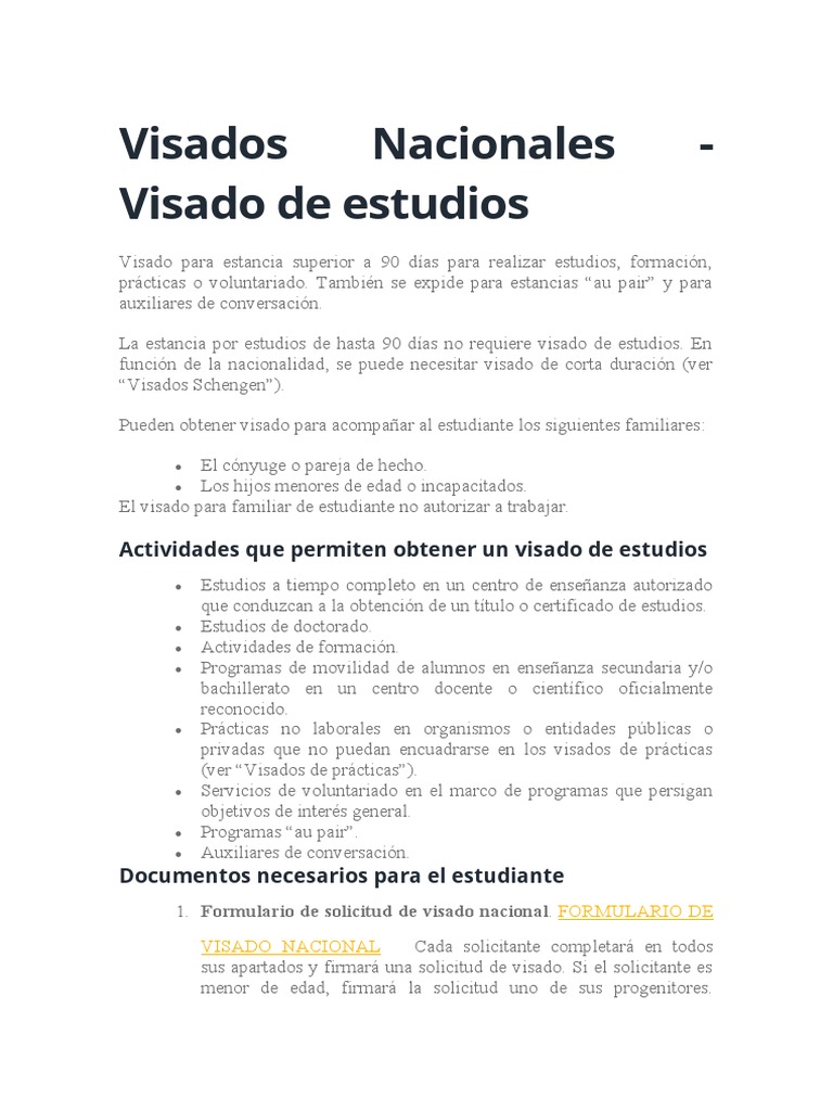 Visados Nacionales Estudiantil | PDF