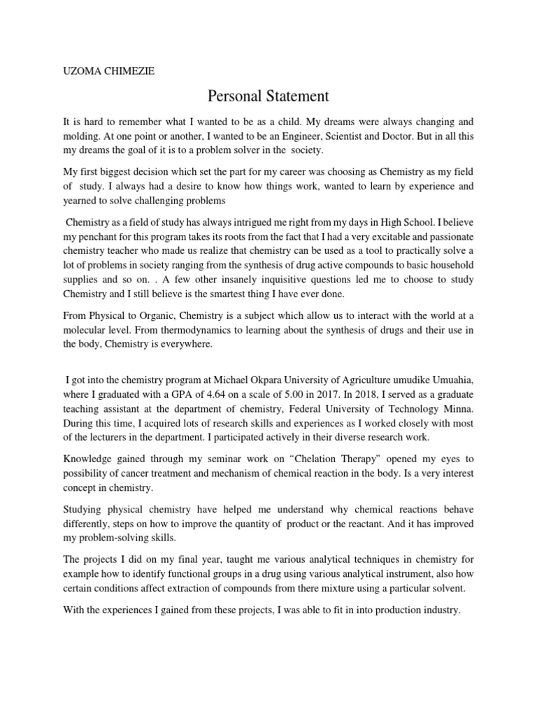Personal Statement | PDF | Chemical Substances | Chemistry
