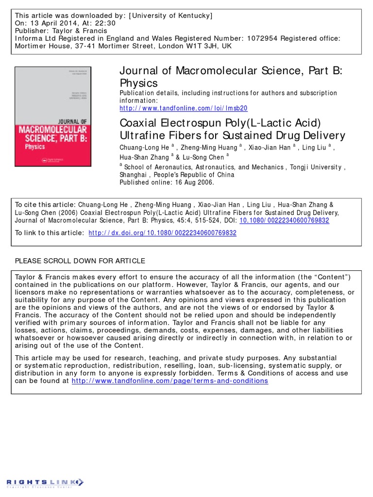 Chuang-Long He - Coaxial Electrospun Poly (L Lactic Acid) | PDF