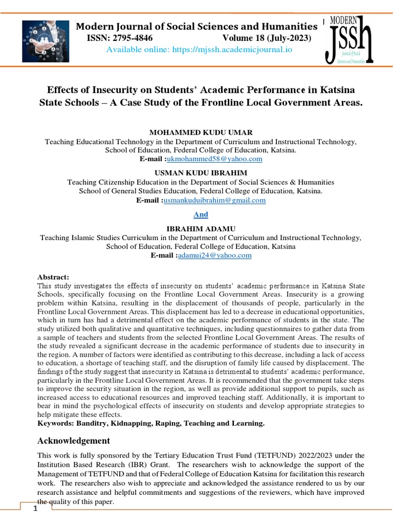 Effects of Insecurity On Students' Academic Performance in Katsina ...