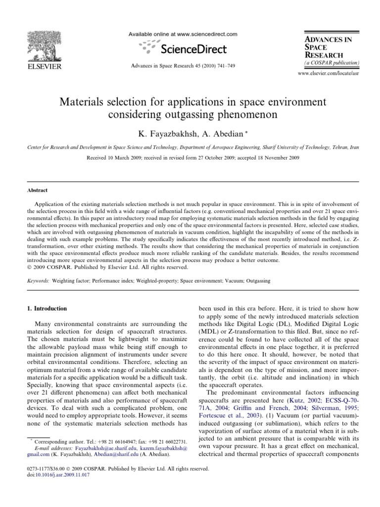 Materials Selection For Applications in Space Environment | PDF