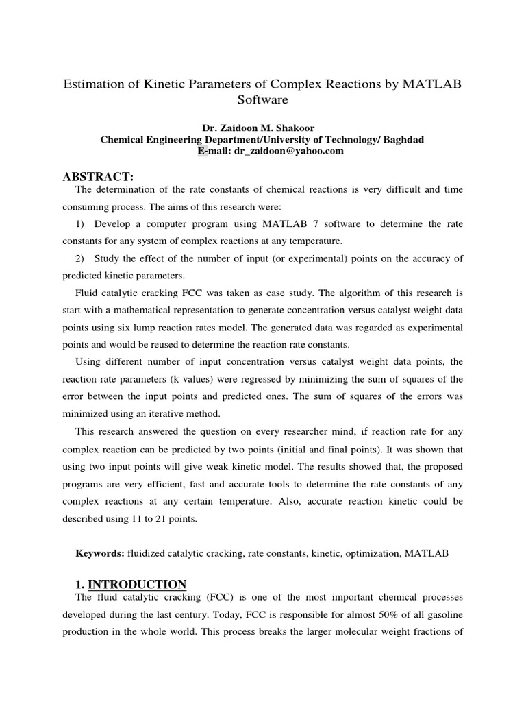 Zadoon 1 X | PDF | Least Squares | Chemical Kinetics