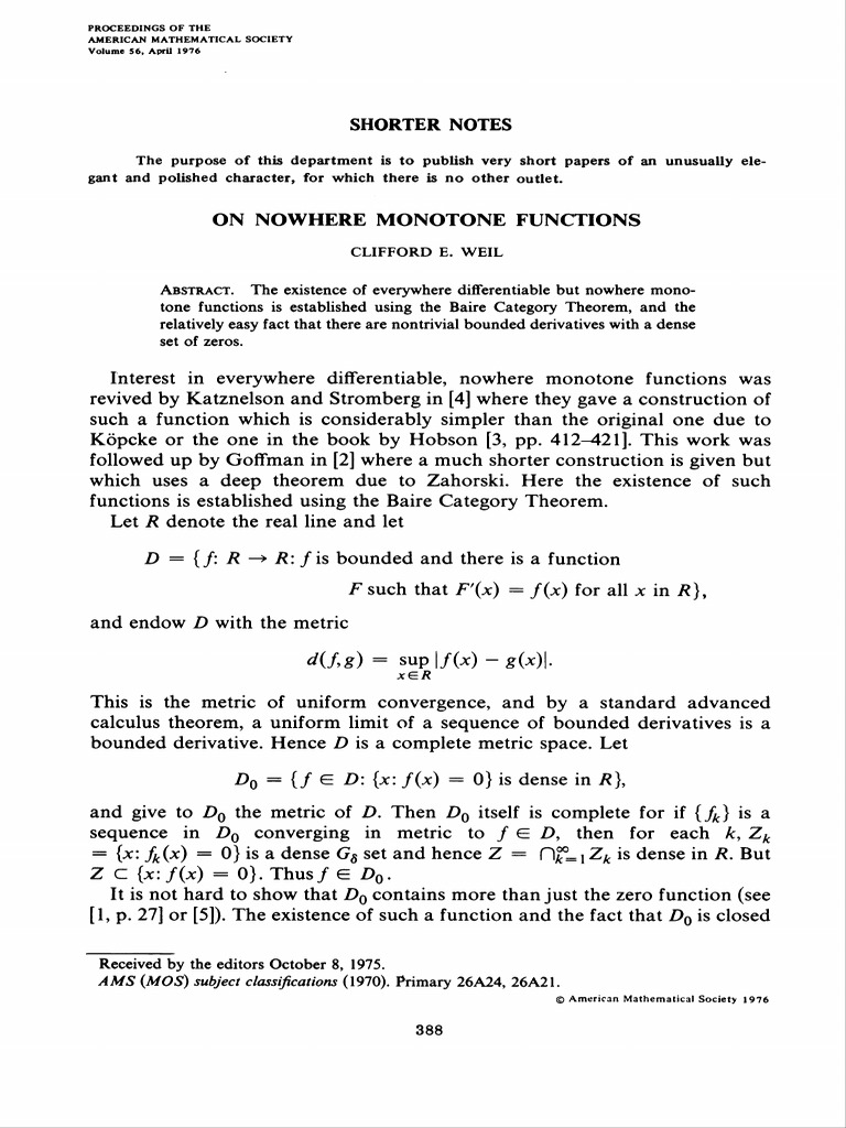 On Differentiable Nowhere Monotone Functions | PDF | Mathematical Relations | Topology