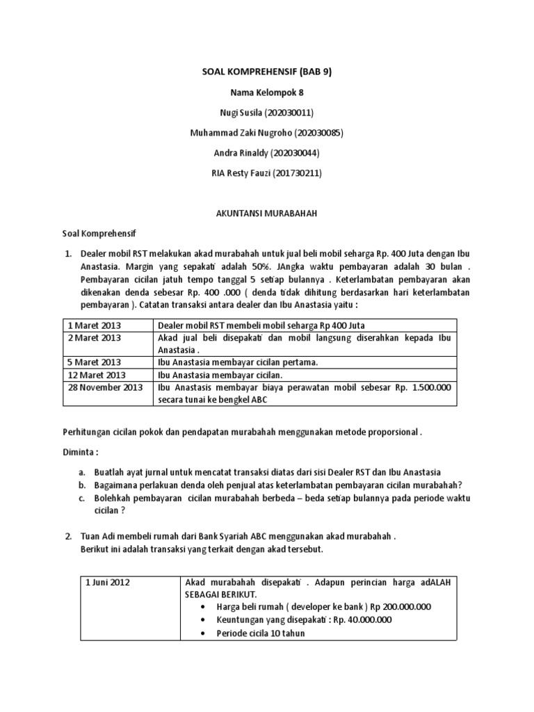 SOAL KOMPREHENSIF Bab 9 | PDF