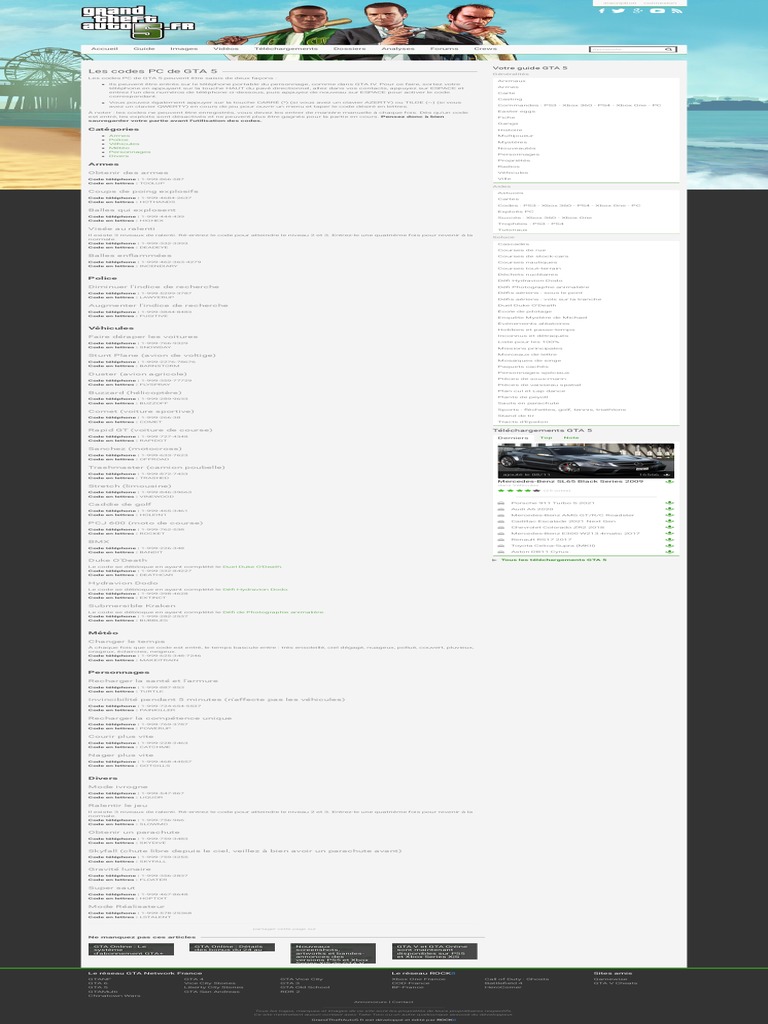 GTA 5 _ GTA V _ les codes PC | PDF