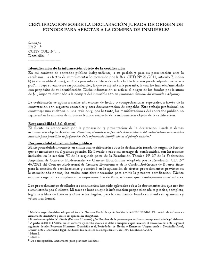 Certificación Origen de Fondos Inmobiliarios | PDF | Contabilidad | Contador