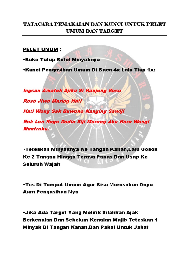 Tatacara Pemakaian Dan Kunci Untuk Pelet Umum Dan Target O2 | PDF