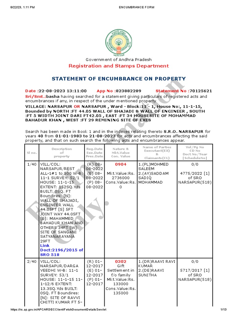 Encumbrance Form | PDF | Property Law | Natural Resources Law