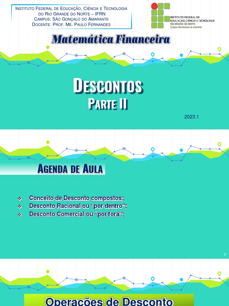Aula 11 - Matemática Financeira (Desconto Composto) | PDF | Juros | Desconto