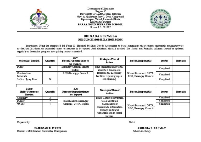 BE Form 3 RESOURCE MOBILIZATION FORM | PDF