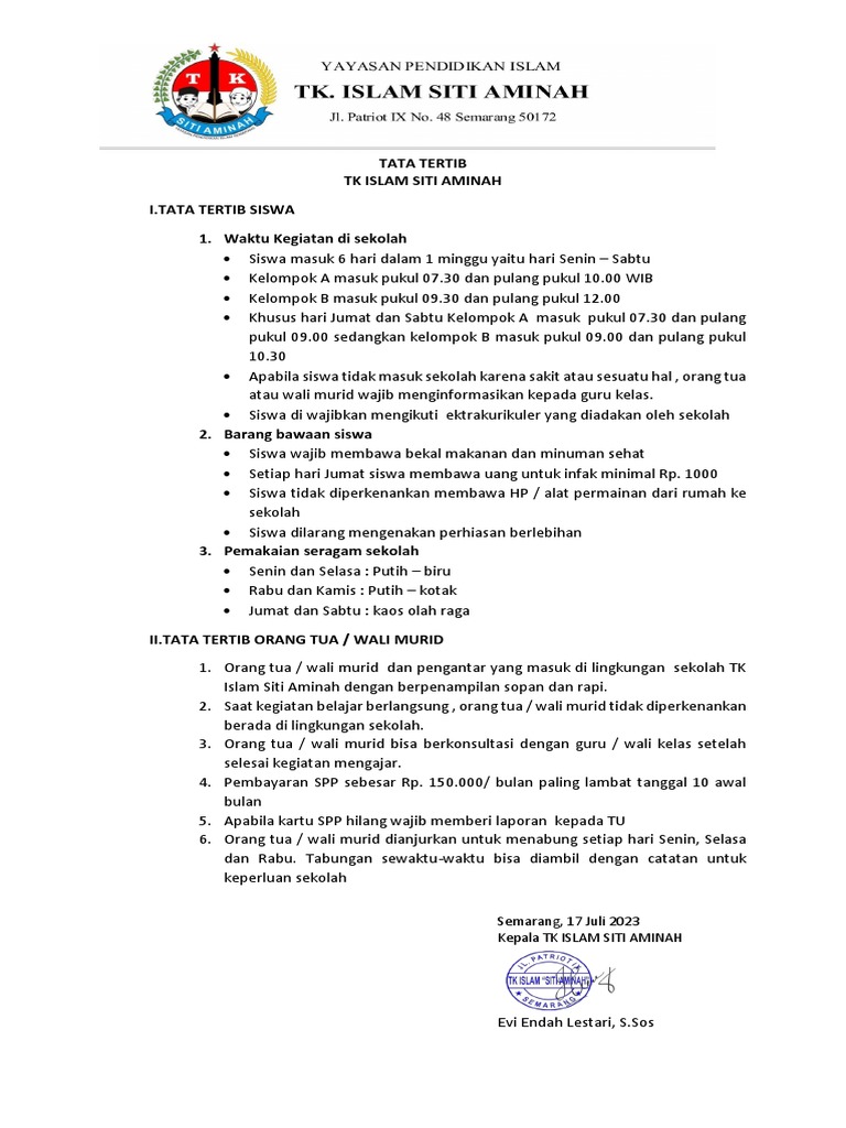 Tata Tertib Siswa 2023-2024 | PDF