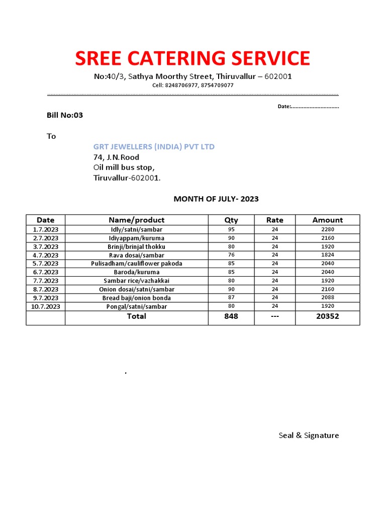 Saravanan Bill GRT | PDF