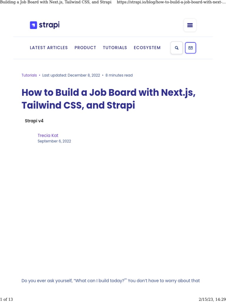 Building A Job Board With Next - JS, Tailwind CSS, and Strapi | Download Free PDF | Software ...