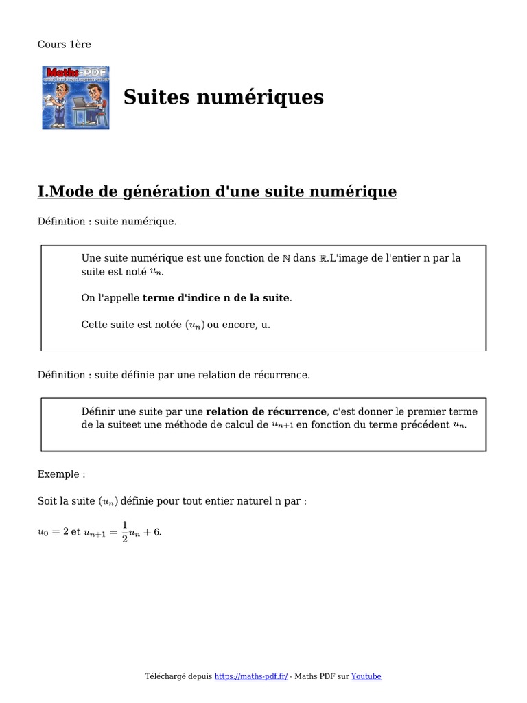 Suites Numeriques Cours de Maths en 1ere A Telecharger en PDF | PDF ...