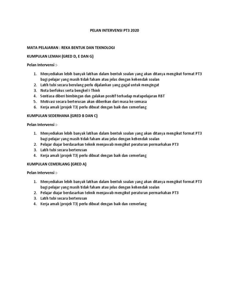 Pelan Intervensi Pt3 RBT | PDF | Seni