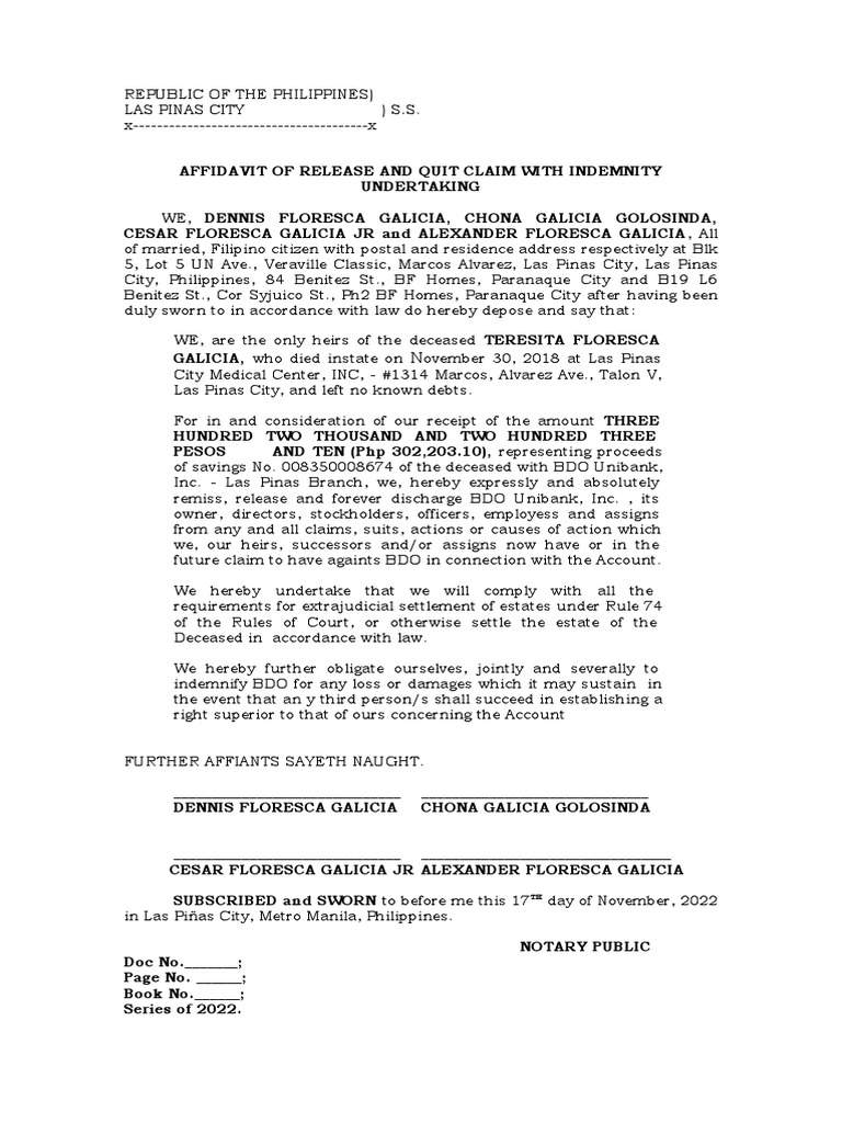 Affidavit of Indemnity | PDF