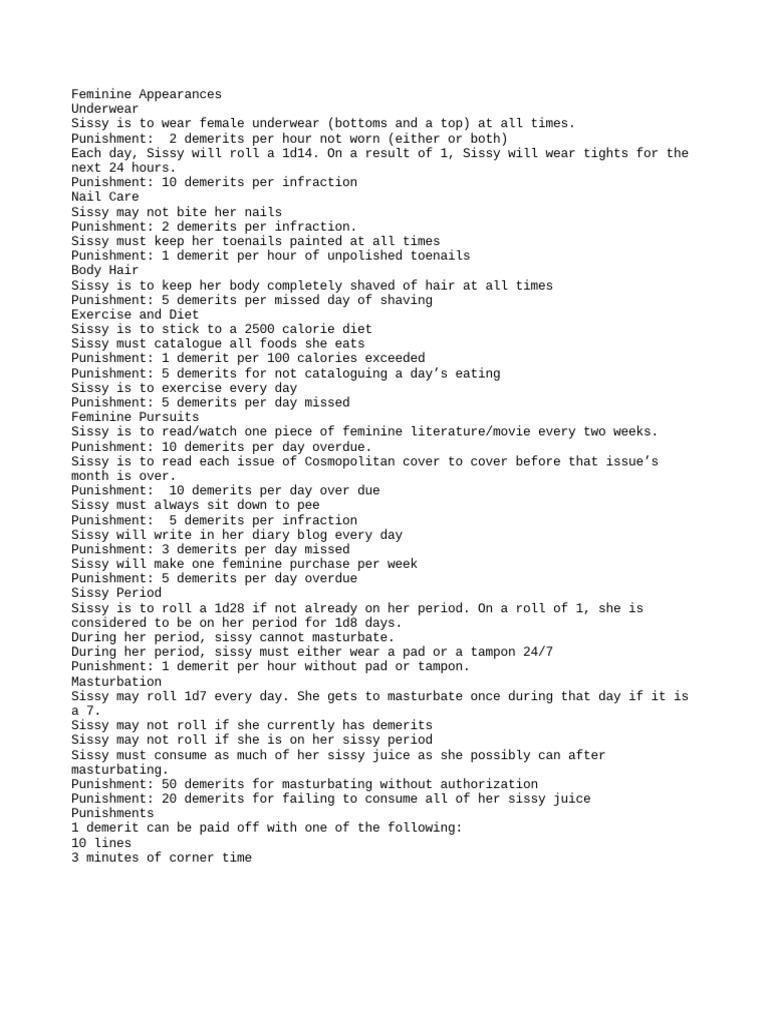 Sissy Training Rules And Punishments Pdf Wellness