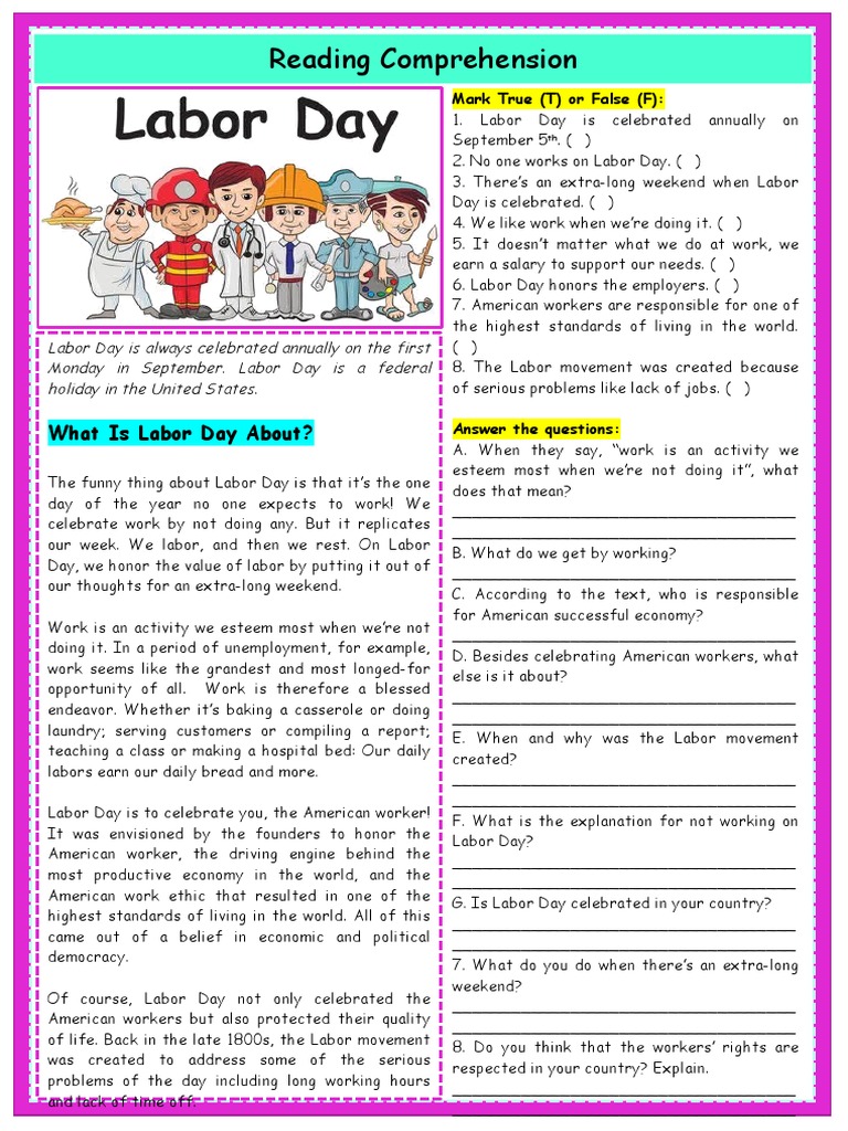 Labor Day 2022 Reading Comprehension Reading Comprehension Exercises ...