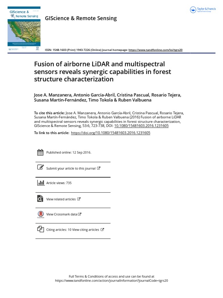 Fusion of Airborne LiDAR and Multispectral Sensors Reveals Synergic ... Fusion of Airborne LiDAR and Multispectral Sensors Reveals Synergic ...