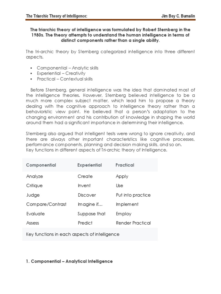 The Triarchic Theory of Intelligence | PDF | Intelligence | Mental ...