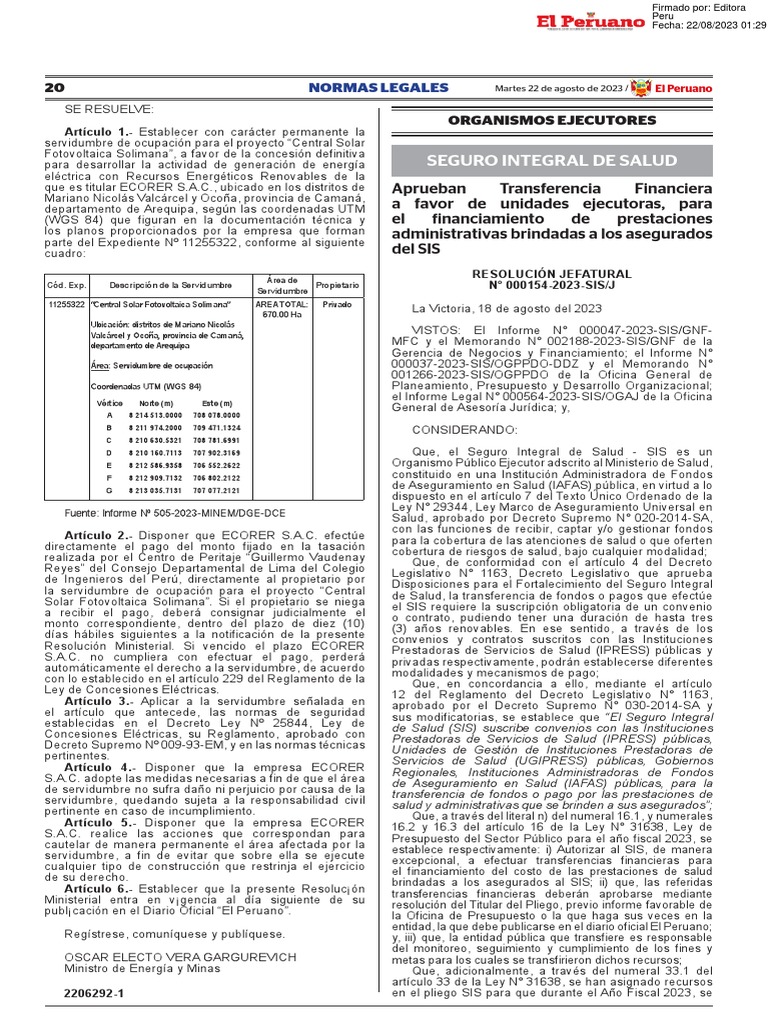 Aprueban Transferencia Financiera A Favor de Unidades Ejecut Resolucion ...