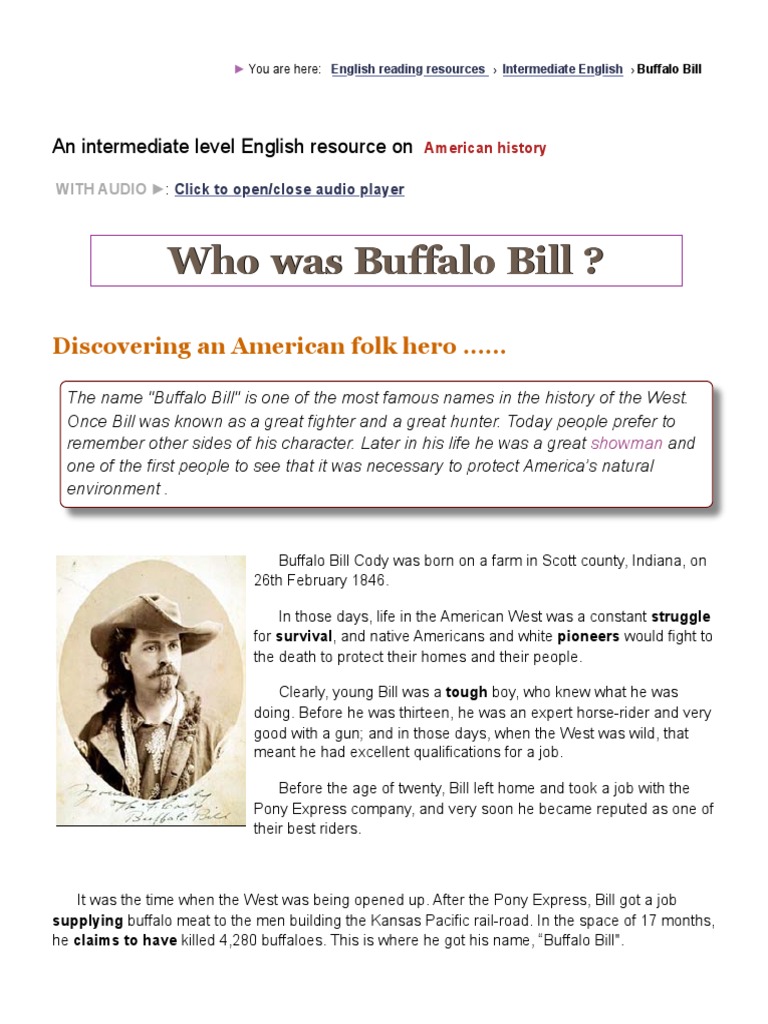 Buffalo Bill's Story - Intermediate B2 English Text - REBRUSH | PDF