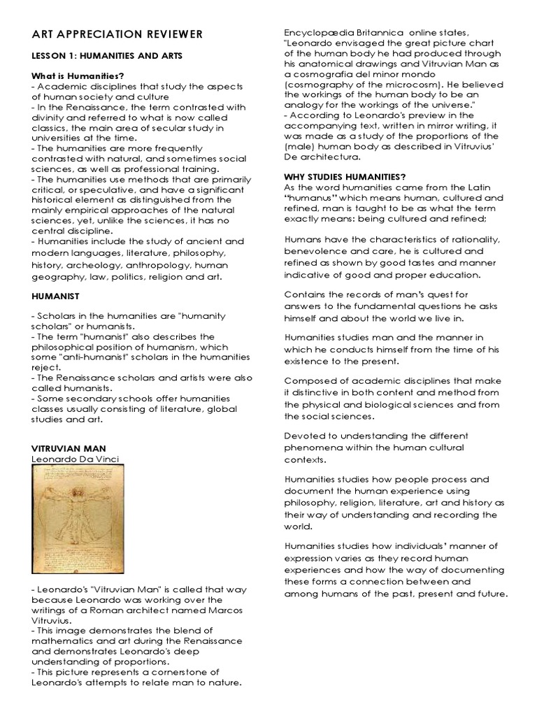 Art Appreciation Reviewer | PDF | Pastel | Humanities
