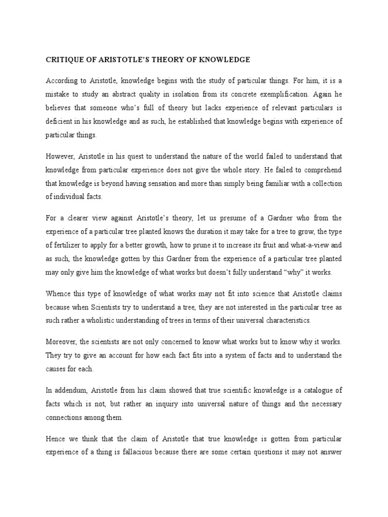 Critique of Aristotle's Episteme | PDF | Knowledge | Experience