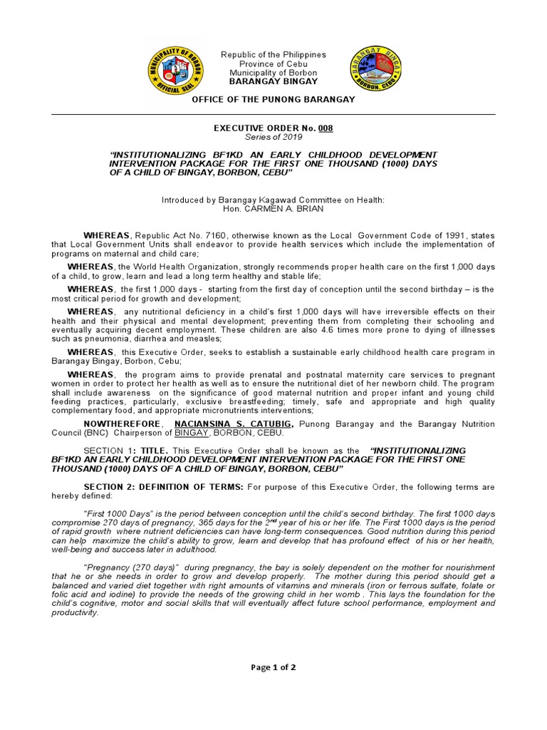 E.O. 008 Institutionalizing BF1KD | PDF