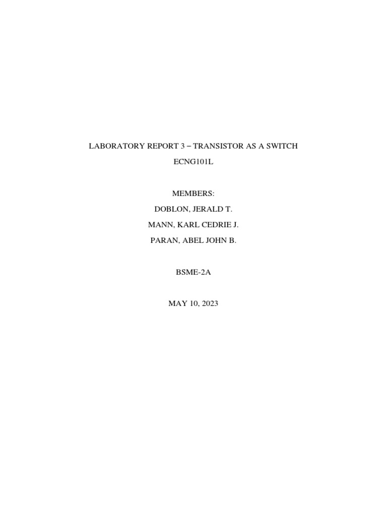Lab Report 3 - Transistor As A Switch | PDF | Transistor | Light Emitting Diode