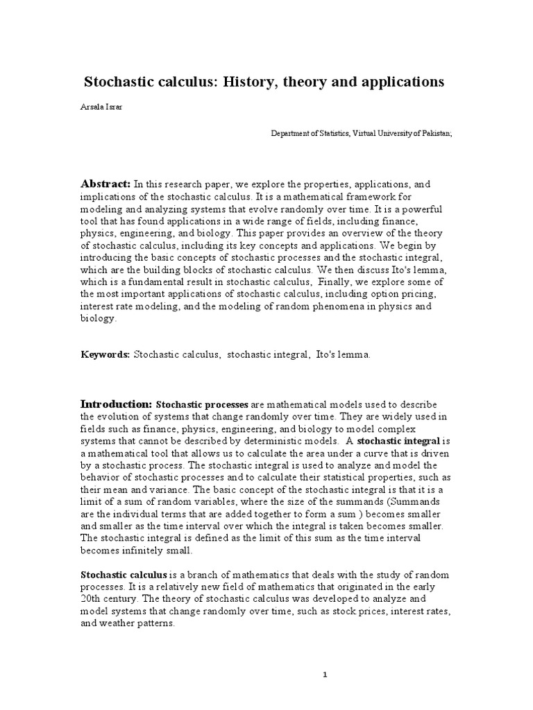 Stochastic Calculus Pdf