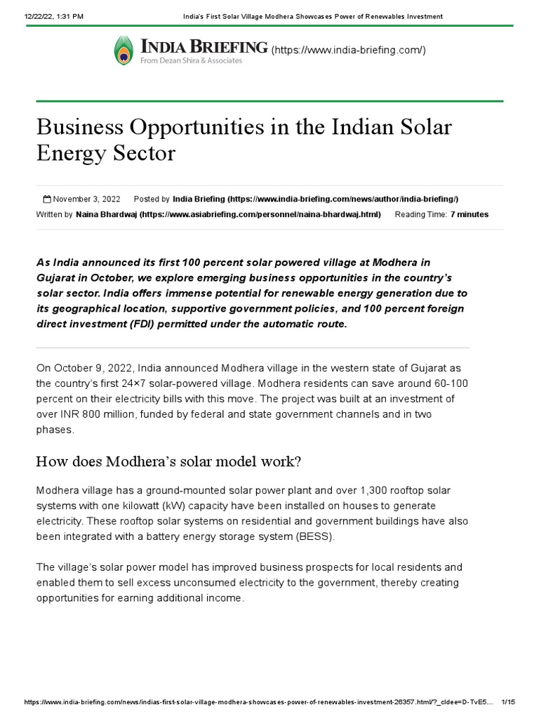 India's First Solar Village Modhera Showcases Power of Renewables ...