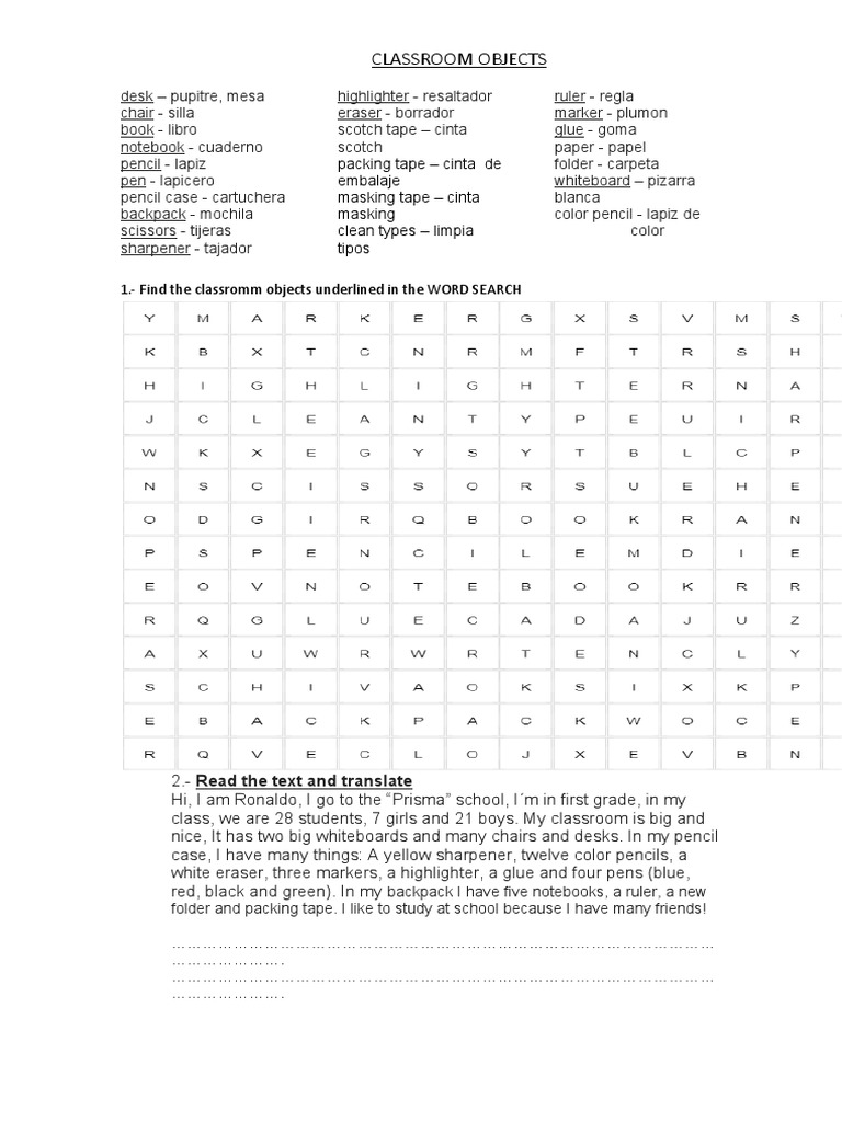 Classroom Objects | PDF