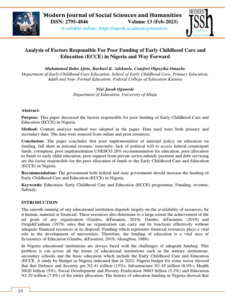 Analysis of Factors Responsible For Poor Funding of Early Childhood ...