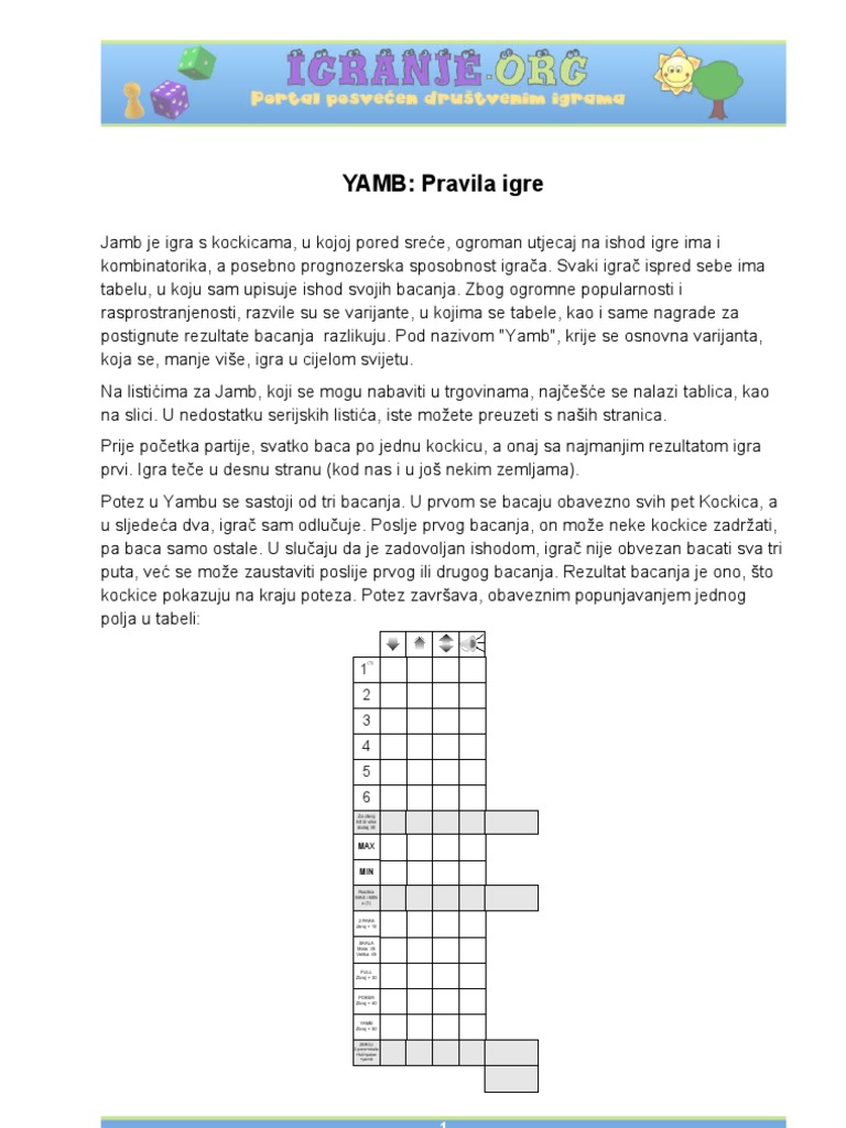 Yamb Pravila | PDF
