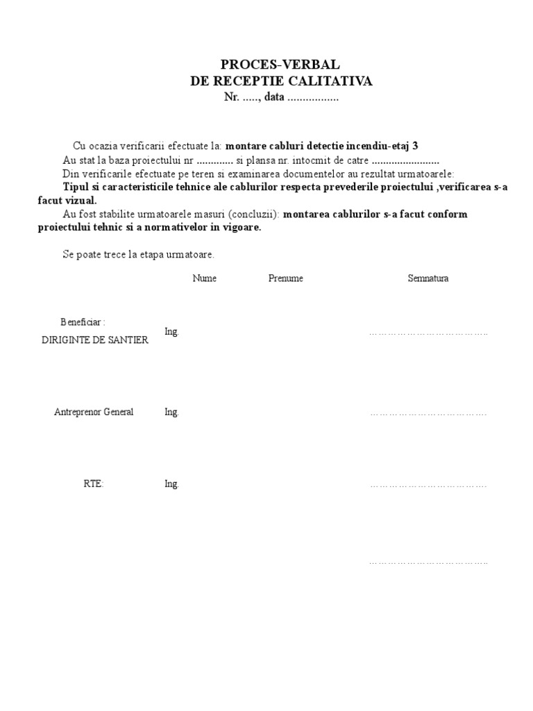 P.V Receptie Cabluri Detectie Incendiu-Corp A-Etaj 3 | PDF