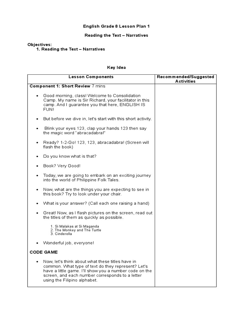 Nlc-Lesson Plan | PDF | Folklore | Narrative
