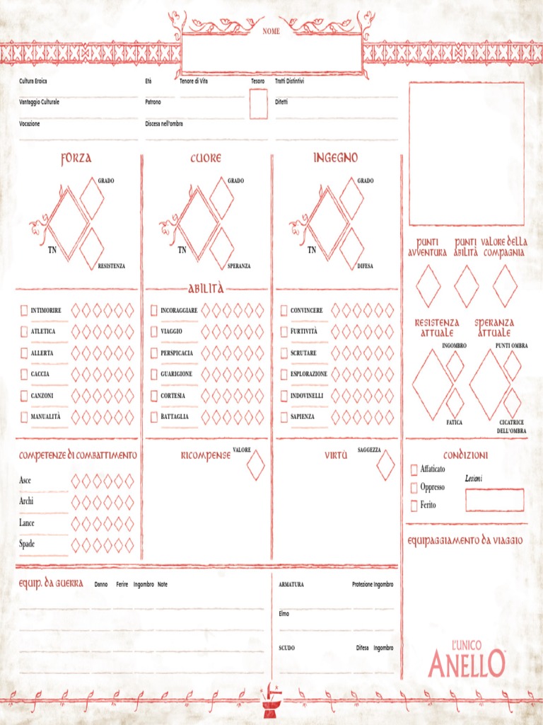 LUnico Anello Schede Del Personaggio | PDF