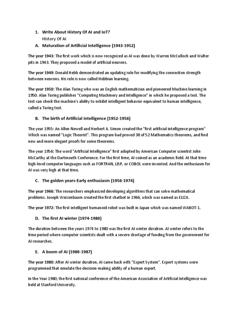 Write About History Of AI and IoT | PDF | Artificial Intelligence ...