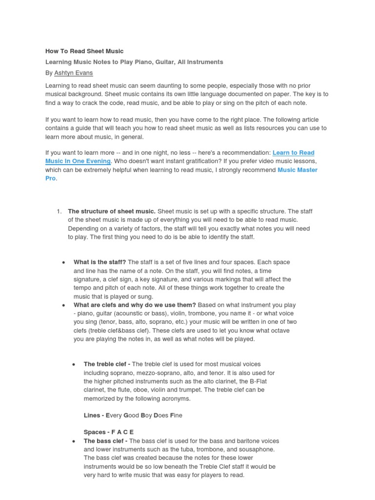 How To Read Sheet Music | PDF | Clef | Entertainment