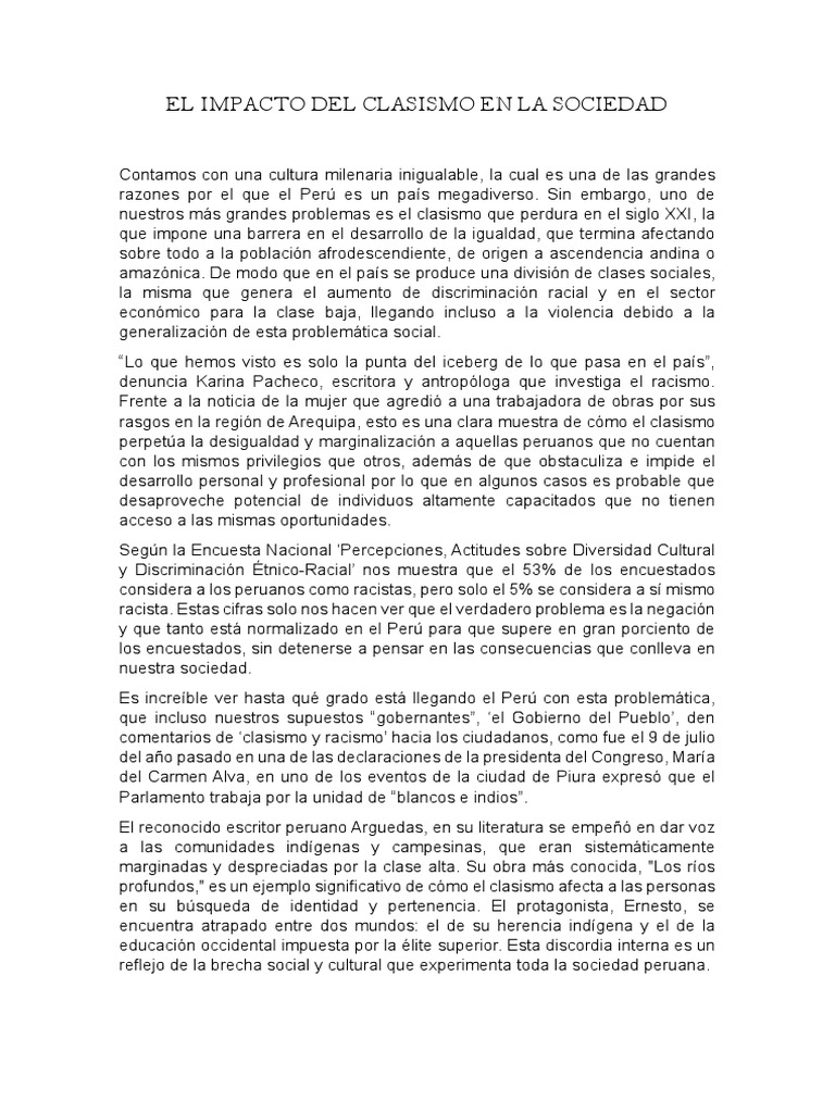 El Impacto Del Clasismo en La Sociedad | PDF | Historia