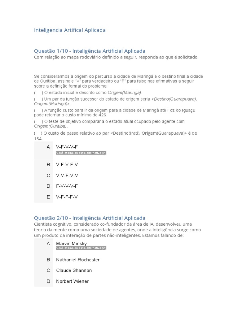 Inteligencia Artifical Aplicada Apol 1 | PDF