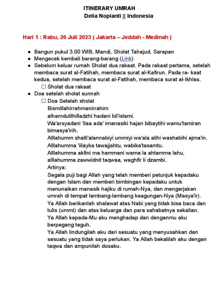 Itinerary Umrah: Panduan Lengkap | PDF