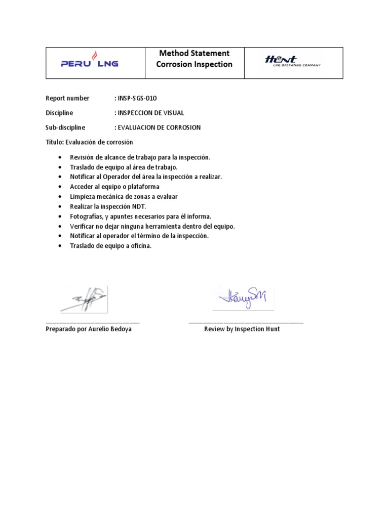 Method Statement Inspección de Corrosion | PDF