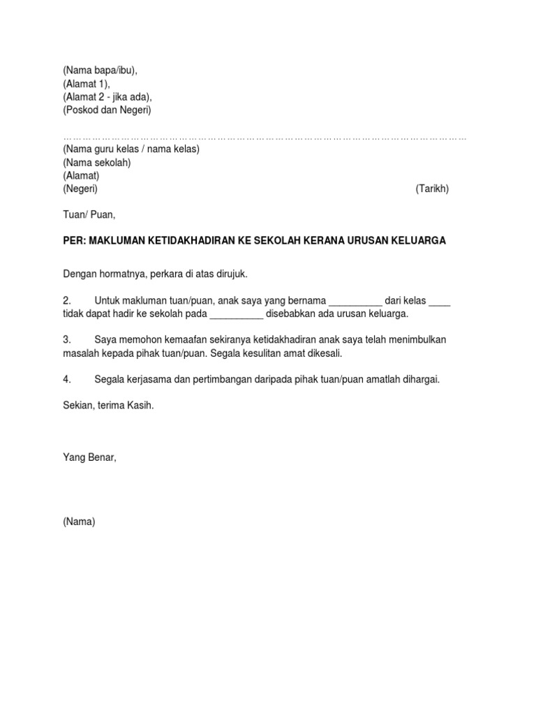 Surat Cuti - Urusan Keluarga | PDF