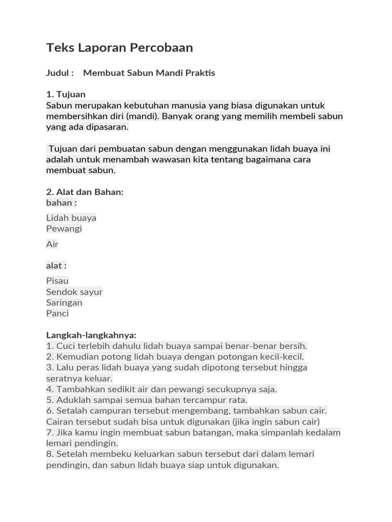 Contoh Teks Laporan Percobaan-1 | PDF