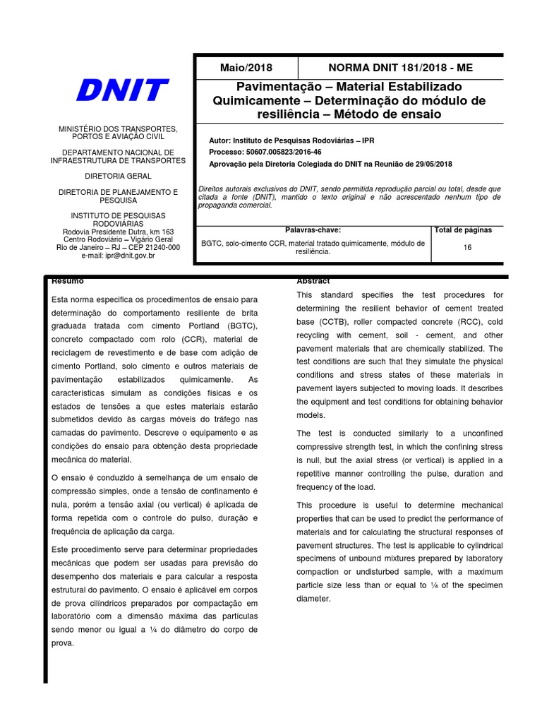 dnit_181_2018_me-1 | PDF | Estresse (Mecânica) | Umidade