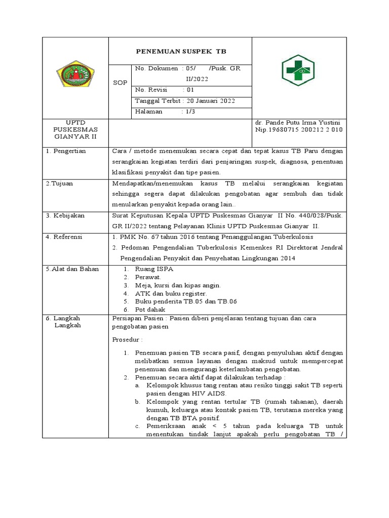 Sop Penemuan Suspek TB | PDF | Pengembangan Diri | Kesehatan Holistik